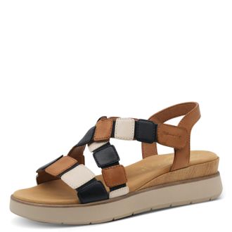 Tamaris Comfort Damen Sandalen flach aus Leder Sommer, Braun (Cognac Comb), 41 EU