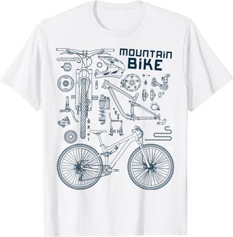 Trendy Apparel Mountain Bike Blue Print Parts Illustration T-Shirt