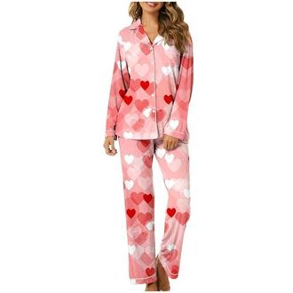 Generic 2026 Ensemble de pyjama pour femme pour la Saint-Valentin 2026 imprim&eacute; &agrave; manches longues pour la Saint-Valentin, Rouge, XXL