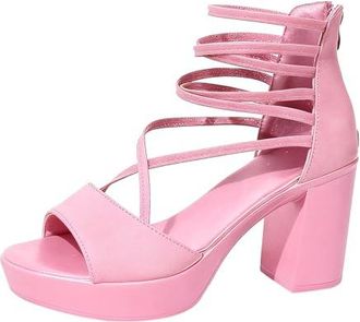 Generic Mode Temp&eacute;rament Robe Fran&ccedil;aise Sandales &Eacute;pais Style Romain Chaussures Femme Rouge 38, Rose, 37 EU