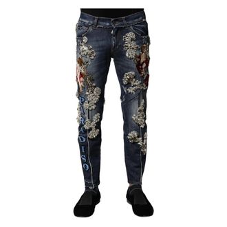Dolce & Gabbana Homme, Jeans, Bleu, Taille: XS Jean Denim Skinny Bleu avec Strass