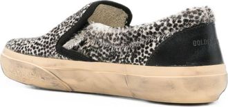 Golden Goose Animal-Print Leather Slip-On Sneaker - Black