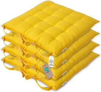 Homescapes 4er Set Stuhlkissen 40x40 cm gelb - Sitzkissen Outdoor/Indoor mit Baumwollbezug, Sitzpolster waschbar und Oeko-TEX-Zertifiziert f&uuml;r Esszimmer-, K&uuml;chen