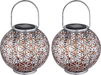 Globo Lighting Solar Lampe Outdoor Solarleuchte orientalisch LED Solar Laterne Außen, Lichteffekt Lebensblume, 1x LED warmweiß, DxH 20x29 cm, 2er Set