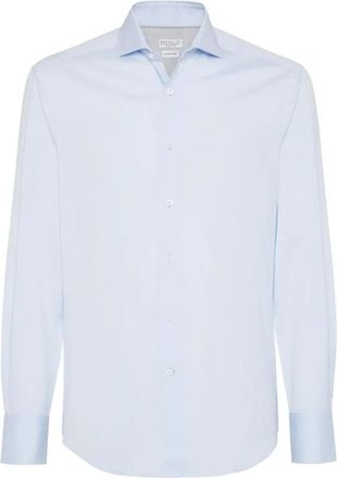 Brunello Cucinelli Homme, Chemises, Bleu, Taille: M Chemise Slim Fit en Coton Bleu Ciel