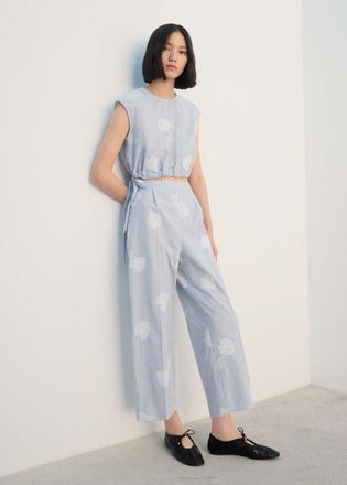 Mango Pantalon rayures broderie bleu - Femme - XS - MANGO