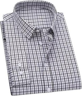 Generic Chemise &agrave; carreaux &agrave; manches longues pour homme, coupe ajust&eacute;e, d&eacute;contract&eacute;e, chemise unie &agrave; revers doux &agrave; rayures, Tz7717, XXL