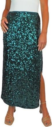 Paulo Due Jupe Longue À Paillettes Extensibles pour Femmes avec Fente Latérale Ouverte sur La Jambe, Entièrement Doublée Vert 36-50 (S)