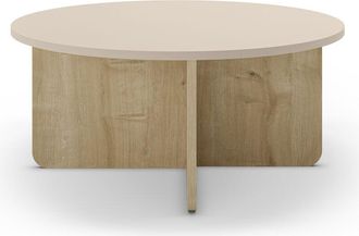 PEGANE Table basse, table de salon ronde aspect bois coloris cr&egrave;me - diam&egrave;tre 80 x Hauteur 38 cm