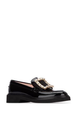 Roger Vivier Womens Viv Rangers Strass Buc Loafer 25 B999 Calfskin Pal Scarpe Con Tacco High Heel Shoes