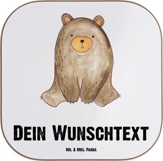 Mr. & Mrs. Panda Personalisierter Untersetzer B&auml;r sitzend - Personalisierte Geschenke, Blumenuntersetzer, Bedrucken, Personalisieren, Filzuntersetzer, Teddy, Kerze, Bi