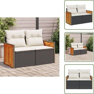 vidaXL Gartensofa mit Kissen 2-Sitzer Schwarz Poly Rattan - Outdoor M&ouml;bel - Gartenm&ouml;bel - Gartensofa - 2-Sitzer Sofa - Rattan Sofa