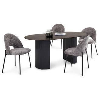 IDIMEX Essgruppe Lisandro Esstisch mit 4 St&uuml;hlen, Dunkelgrau - moderner Esszimmertisch mit Keramik- Platte & Polsterst&uuml;hle mit Stoffbezug, ideal f&uuml;r Esszimme