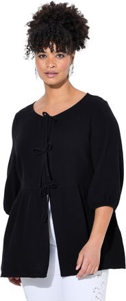 Miamoda Damen gro&szlig;e Gr&ouml;&szlig;en &Uuml;bergr&ouml;&szlig;en Plus Size Bluse, A-Linie, Musselin, Bindeb&auml;nder, Kr&auml;uselnaht schwarz 46 840146100-46