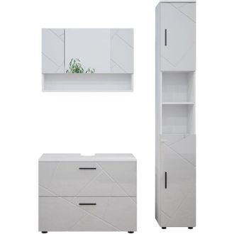 Vicco Ensemble de meubles de salle de bain Irma, Blanc Haute brillance, 3 pi&egrave;ces, armoire basse 80 cm