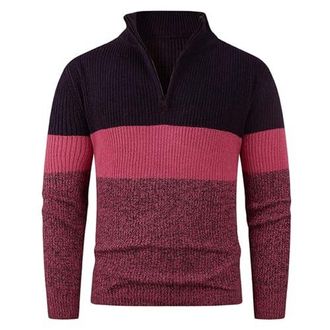 Generic Pull De Travail Homme Manches Longues- Pull Grande Taille Col Montant avec Demi-Zippé Décontracté Rayures Sweater Chic Et Élégant Slim Doux Automne Hi