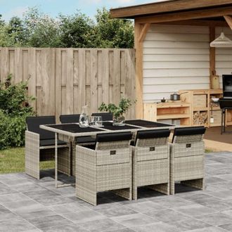 vidaXL Vidaxl - Ensemble &agrave; manger de jardin et coussins 7 pcs gris clair rotin