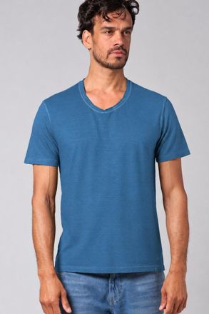 Hempage Hempage Herren vegan T-Shirt Rolled V-Neck Ozeanblau