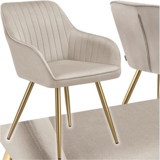 TecTake Tectake - Chaise marilyn en velours matelass&eacute; de salle &agrave; manger aspect taupe/or