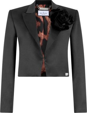 Philipp Plein Femme, Vestes, Noir, Taille: 44 FR Satin Bolero Flower