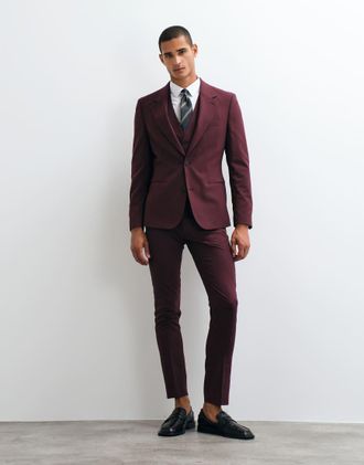 Asos Veste de costume ajust&eacute;e - Bordeaux-Rouge
