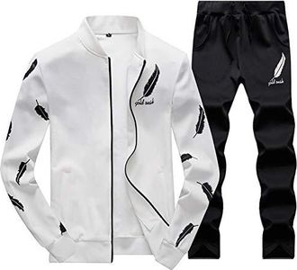 LaoZanA Homme Survêtements 2 Pièces Veste Blouson Sweat-Shirt + Jogging Sports Pantalons Blanc S