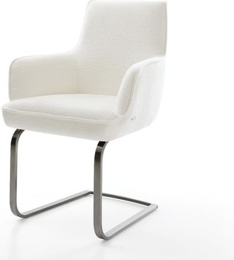 DELIFE Freischwinger Heira-Flex mit Armlehnen Boucl&eacute; Soft Beige Freischwinger flach Graphit Taschenfederkern, Esszimmerst&uuml;hle