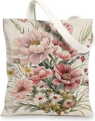 Generic Sacs fourre-tout en toile florale, sacs à provisions réutilisables, sacs à provisions réutilisables, vintage bohème, léger, lavable, beige, 13x15 Inch