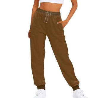 Generic Pantalon de surv&ecirc;tement d&eacute;contract&eacute; en polaire pour femme avec cordon de serrage &agrave; la taille &eacute;lastique et coupe ample confortable, marron, XXL