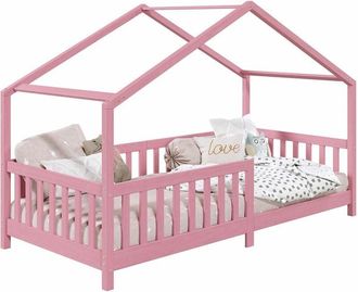 IDIMEX Lit cabane lisan 90 x 190 cm, en pin massif lasuré rose