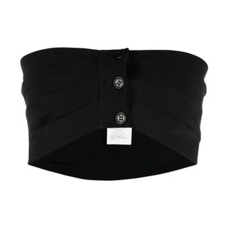 Philosophy di Lorenzo Serafini Femme, Tops, Noir, Taille: 38 FR Haut Court Fronc&eacute; Boutonn&eacute;