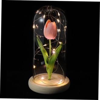 Valiclud Led Tulpenlicht Mit Glasabdeckung Leuchtendes Tulpenornament Aus Langlebigem Material Dekoratives Tischlicht Für Wohnzimmer Und Schreibtisch