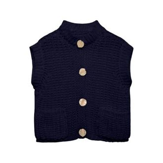 Generic Gilet sans Manche Femme Gilet Femme D&eacute;contract&eacute; Quotidien Ville Tricot Uni Col Rond - avec Poche, Pull Casual pour Usage Quotidien