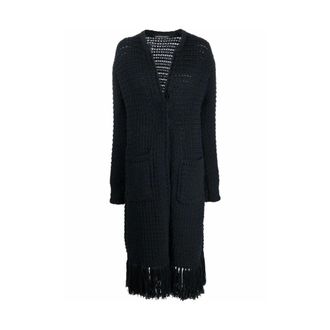 Antonino Valenti Dunkelblauer Grobstrick Cardi-Mantel mit Fransenkante - - Dresses - Damen - Blau - M