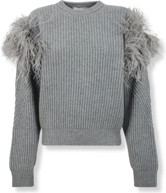 Blumarine Femme, Pulls, Gris, Taille: 40 FR Pull en Laine C&ocirc;tel&eacute;e avec Plumes