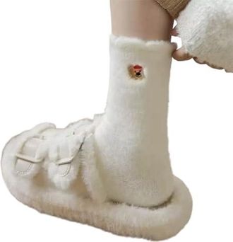 Generic Chaussettes Femme Chaussettes Chaudes Femme Chaussettes Thermiques Femme De Classique Hiver Mi-Mollet Avec Broderie Chat Cor&eacute;en Mignon Doubl&eacute;es Polair