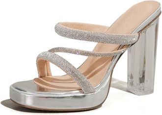 Generic MiaZane Mules &agrave; Plateforme Femme Talon Bloc &Eacute;pais Strass Single Bride Bout Carr&eacute; Sandales &agrave; Enfiler Orteils Ouverts Mules de Robe &Eacute;l&eacute;gantes Slides &agrave; T