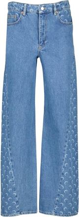 Marine Serre Femme, Jeans, Bleu, Taille: 40 FR Moon Laser Denim Baggy Jeans
