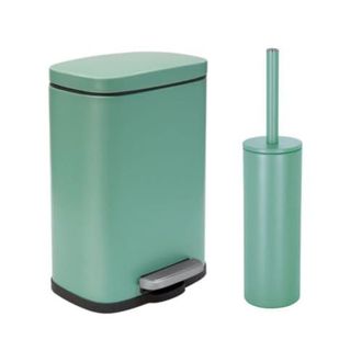 Spirella Treteimer-Set + WC-B&uuml;rste aus Stahl Akira - Soft-Close, Anti-Fingerabdruck-Beschichtung - 21,4 x 17,6 x 30 cm - 5L - Mattgr&uuml;n