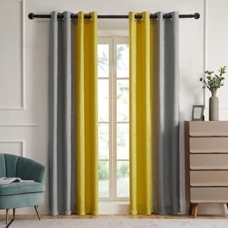 PRIMROSE Verdunkelungsvorh&auml;nge f&uuml;r Wohnzimmer, w&auml;rmeisoliert, Raumverdunkelung, Ombr&eacute;-Vorh&auml;nge, Fenstervorh&auml;nge f&uuml;r Schlafzimmer, &Ouml;sen, Grau, Gelb, 244 cm lang
