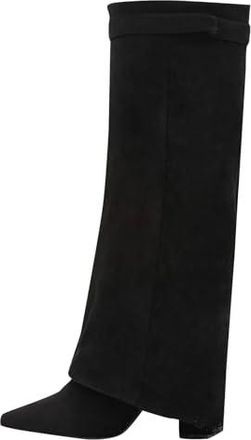 Generic Femme Bottes Hautes en Daim À Talons Hauts Bout Pointu Semelle Antidérapante Bottes Élégantes Rétro Ample Et Confortable Boots Chaussures Femme Décont