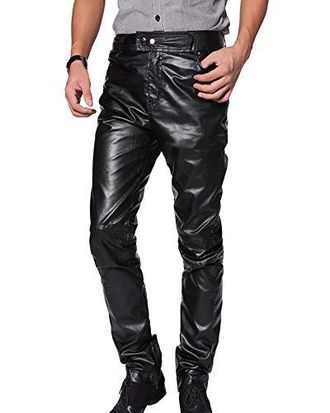 LaoZanA Hommes Pantalon en Simili-Cuir Casual Pantalon en Cuir Faux Moto Pantalon Noir L