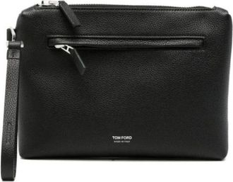 Tom Ford Homme, Sacs, Noir, Taille: ONE Size Sacoche zipp&eacute;e en cuir m&eacute;tallis&eacute;