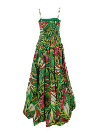 Farm Rio Womens Long Dress Tropical Dream Green Multicolour