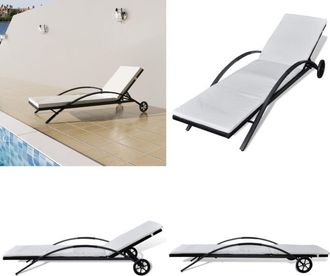 vidaXL Sonnenliege mit Polster & Rollen Poly Rattan Schwarz - Sonnenliege - Gartenm&ouml;bel - Rattan M&ouml;bel - Poolside Lounge Chair - Outdoor Furniture - Home &