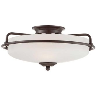 Licht-Erlebnisse Licht-erlebnisse - Deckenleuchte Glas Metall E27 &oslash; 42,2 cm rund in Bronze Antik Wei&szlig; 3-flammig Jugendstil