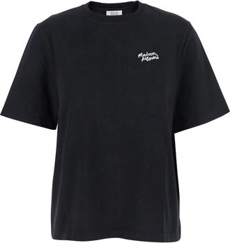 Maison Kitsuné Femme, Tops, Noir, Taille: 38 FR Tee-Shirt Confort Écriture à la Main en Noir