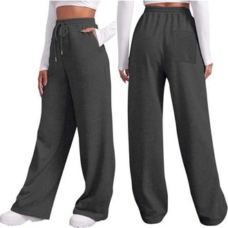 Generic Pantalon de sport en polaire avec cordon de serrage pour femme, avec poches, lacets, jambes larges et droites, pour le confort en automne et en hiver,