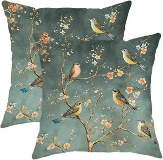 Generic Kissenbez&uuml;ge mit Vogelmotiv, dekorativ, quadratisch, f&uuml;r Zuhause, Sofa, Schlafzimmer, Couch, 40,6 x 40,6 cm, 2 St&uuml;ck, Blau / Grau