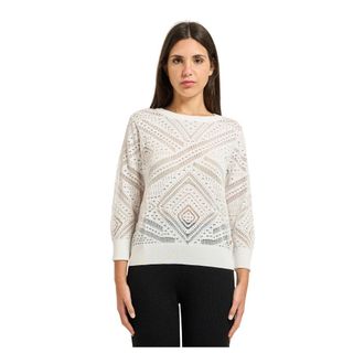 Yes-Zee YES Zee, Femme, Pulls, Blanc, Taille: 44 FR Pull ajour&eacute; &agrave; col rond